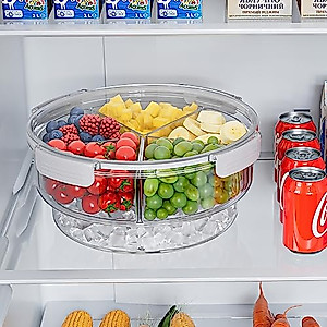 caktraie Condiment Tray [with 360° Rotating Tray Turntable] Stainless Steel 5 Spoons, 5 Forks and 1 Clip, Bar Ice Fruit Holder, Condiment Server, Compartment Tray with Lid