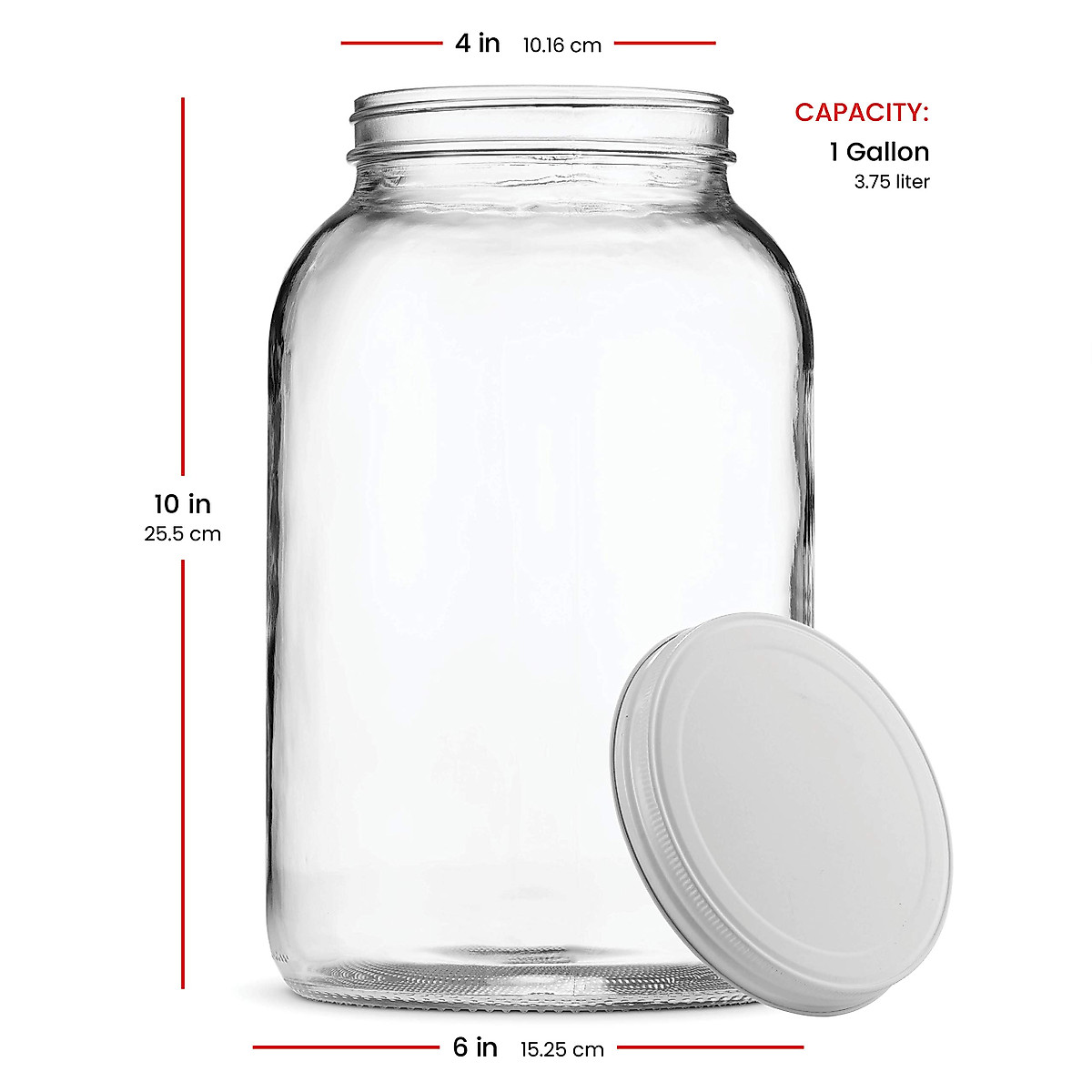 Paksh Novelty 1-Gallon Glass Jar Wide Mouth with Airtight Metal Lid - USDA Approved BPA-Free Dishwasher Safe Large Mason Jar for Fermenting, Kombucha, Kefir, Storing and Canning Uses, Clear (1 Jar)