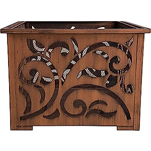 Sunjoy 26 in. Fire Pit for Outside, Patio Square Wood Burning Extra Deep Firepits with Spark Screen and Poker, Copper