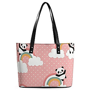 Womens Handbag Panda Patterns Leather Tote Bag Top Handle Satchel Bags For Lady