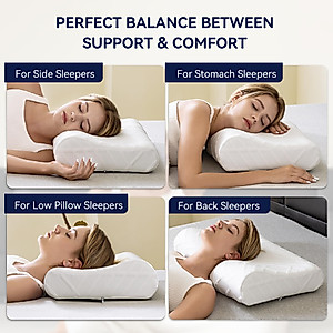 Hcore Contour Memory Foam Pillows Neck Pillow for Sleeping, Ergonomic Cervical Pillow Support Neck and Shoulder Pain Relief, Orthopedic Cervical Pillow for Side Back Stomach Sleepers- CertiPUR-US