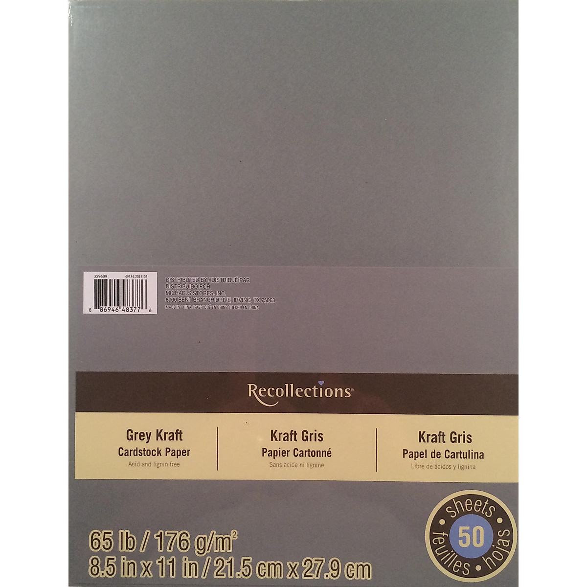 Recollections Grey Kraft Cardstock Paper Pack 8.5x11-50 Sheets