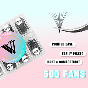 VAVALASH 600 Fans 5D-16D 24D Eyelash Extensions 8-15mm Mixed Length Thin Base Volume Lash Extension(10D-0.07-D-8-15mm)