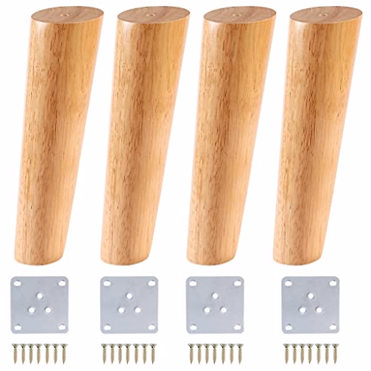 Sanbege 8" Furniture Legs with Mounting Plates Set of 4, Solid Wood Replacement Feet for Sofa, Couch, Armchair, Ottoman, Coffee Table, Cabinet, Bed, Dresser
