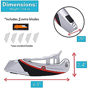 BIRDROCK HOME 1pk Professional Safety Utility Knife - Retractable - Heavy Duty Box Cutter - Safe Blade Lock - Extra Blades - Ergonomic Grip