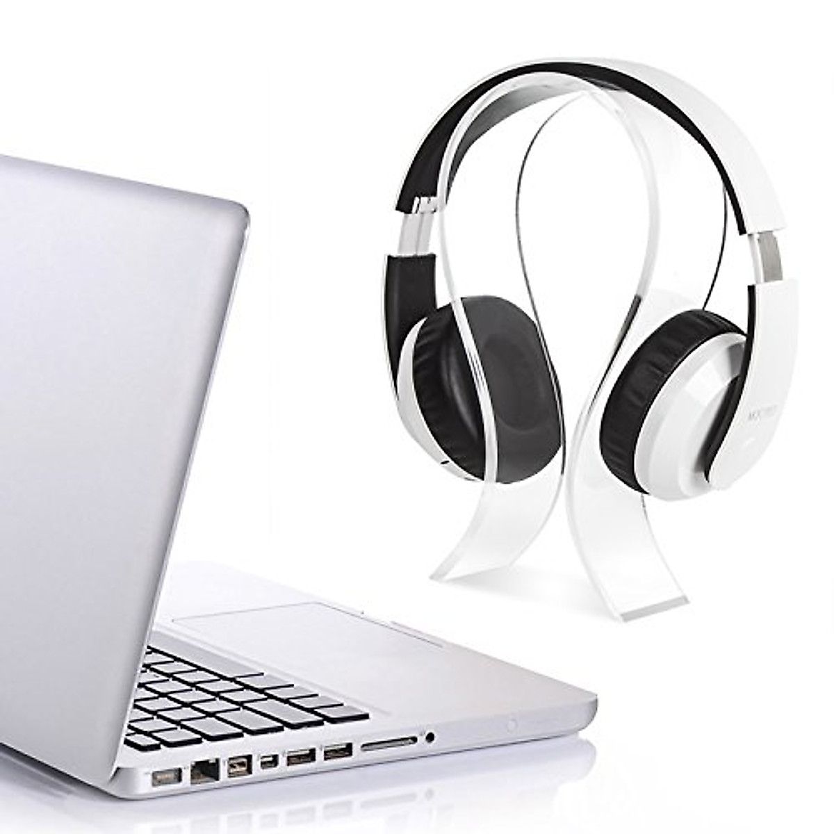 AmoVee® Acrylic Headphone Stand Display Headphone Holder Headphone Hanger Headset Hanger Support - Suitable for All Headphone Sizes - (Transparent)