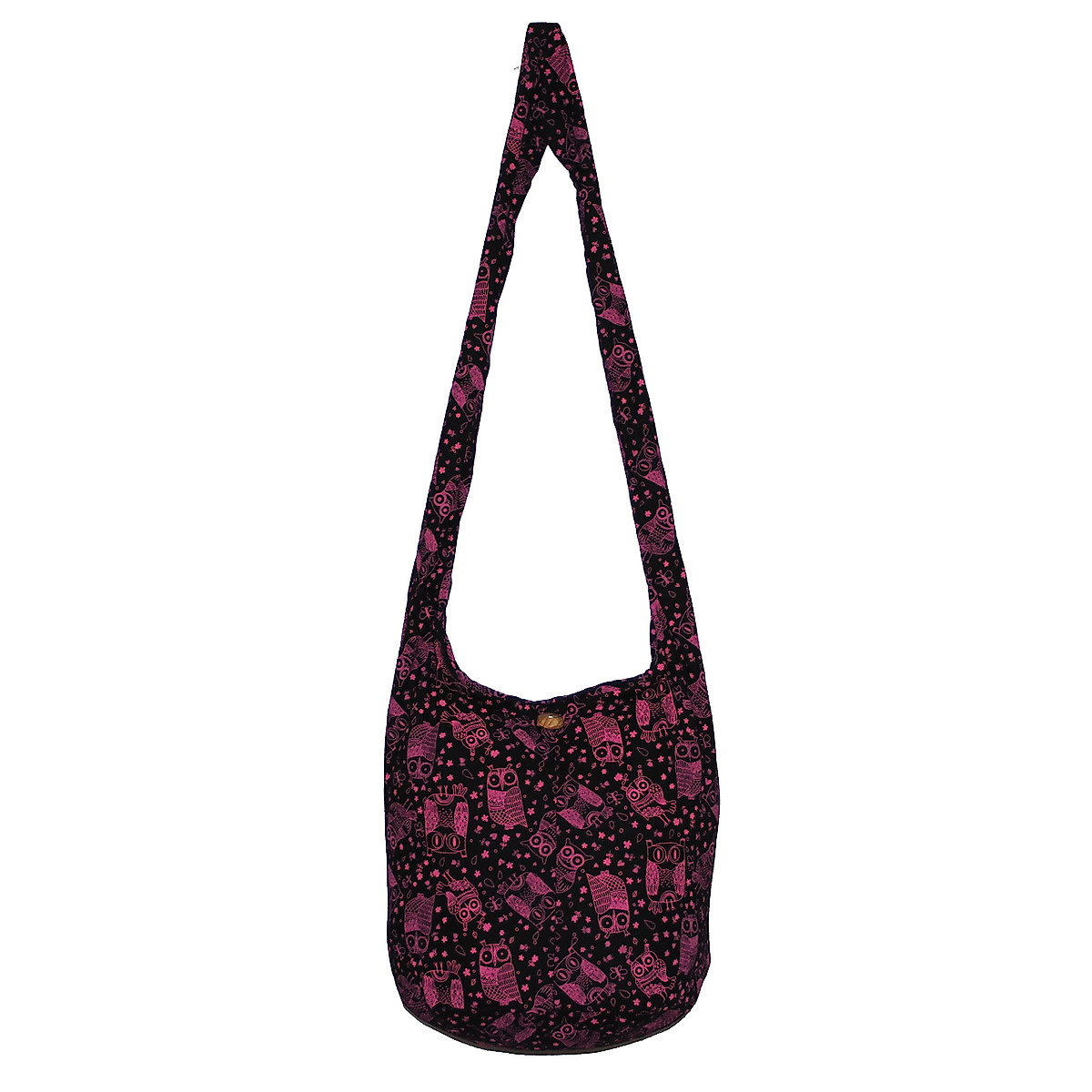 Coi Fish Star Skull Butterfly Star Polka Dot Boho Hobo Hippie Gothic Crossbody Bag Purse 33" (CoiFishBlackGrey)