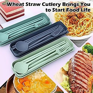 4 Sets Reusable Utensils Set with Case, Travel Utensils with Case, Reusable Utensils for Lunch Box accessories, Portable Chopsticks Knife Fork and Spoon Lunch Utensils Set for Work,Travel or Daily use