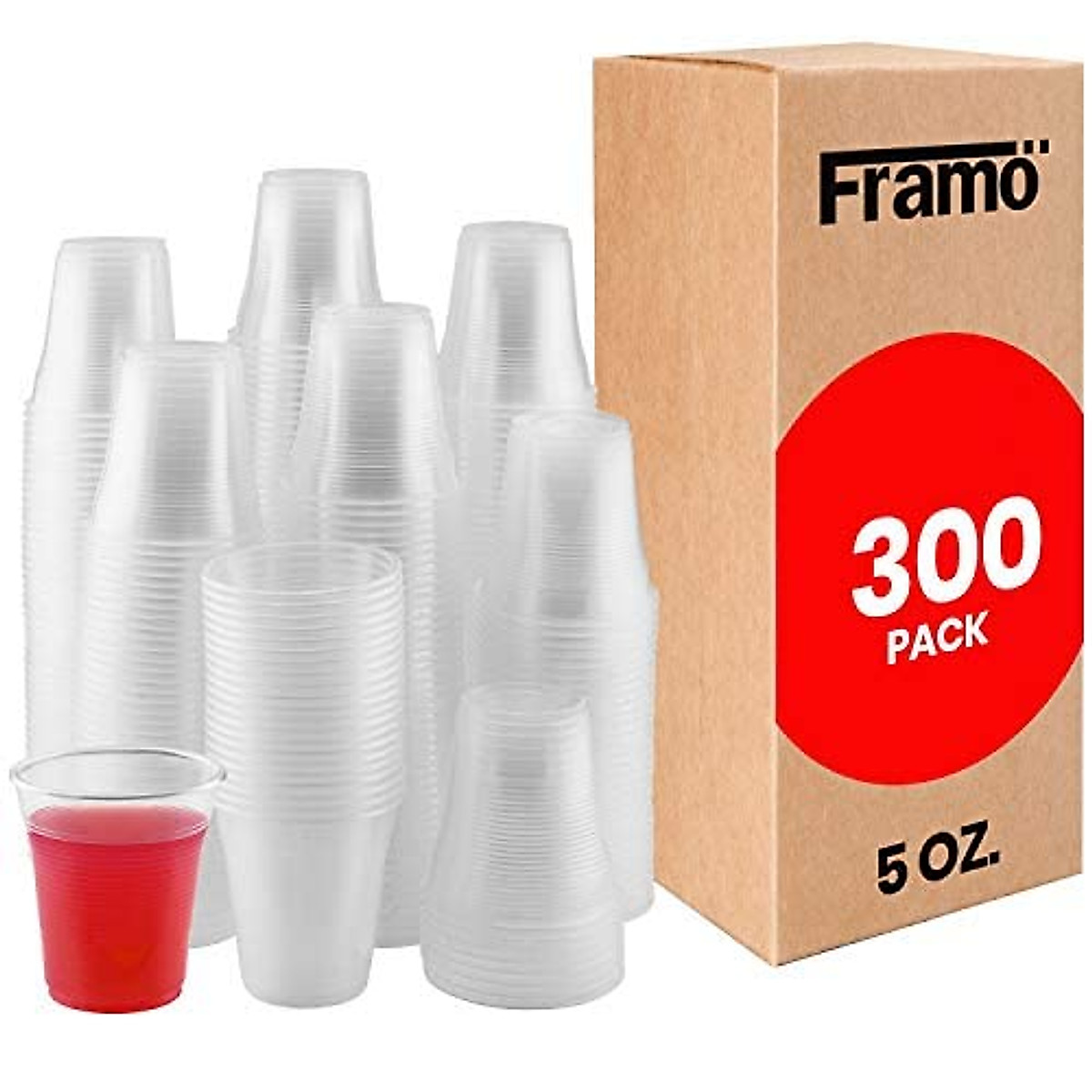 Framo 5 Oz Clear Plastic Cups, for Any Occasion, Disposable Transparent Ice Tea, Juice, Soda, and Coffee Glasses for Party, Picnic, BBQ, Travel, and Events (300)