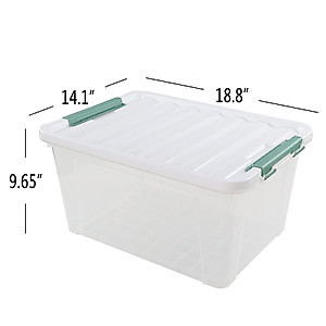 Afromy Set of 6 Latching Storage Box, Clear Plastic Bin with Lid, 35 Quart