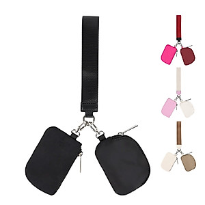 Mini Zip Around Wristlet Wallet for Women, Small Keychain Wallet Dual Pouch Portable Detachable Coin Purse Card Holder, Mini Pocket Key Chain Wristlet Wallet Ideal Birthday Gift(Pink+White)