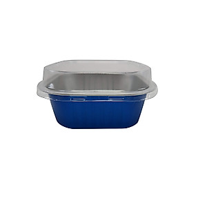KitchenDance Disposable Dessert Pan Set with Lids - 4x4" Square Cake Baking Pan for Hotels, Restaurants, Heavy Duty Aluminum Foil for Baking, Storing, Preparing Food #ALU6P (100, Blue)