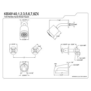 Kingston Brass KBX8140ZX Millennium Tub and Shower Faucet, Matte Black 7.31 x 8 x 72