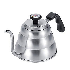 Stainless Steel Coffee Tea Pot Pouring Drip Kettle with Gooseneck and Built in Thermometer Durable Stainless Steel Kettle(1L)