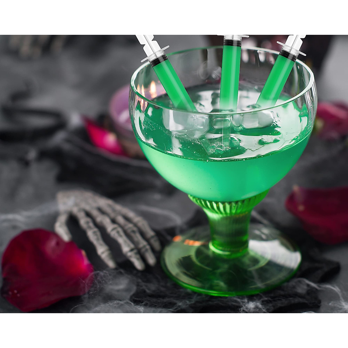 24 Pcs 10 ml Shot Syringes Plastic and 2 Pcs Cups Acrylic Party Liquid Shot Syringe for Parties Halloween Christmas Drinks Serving, 0.7 oz