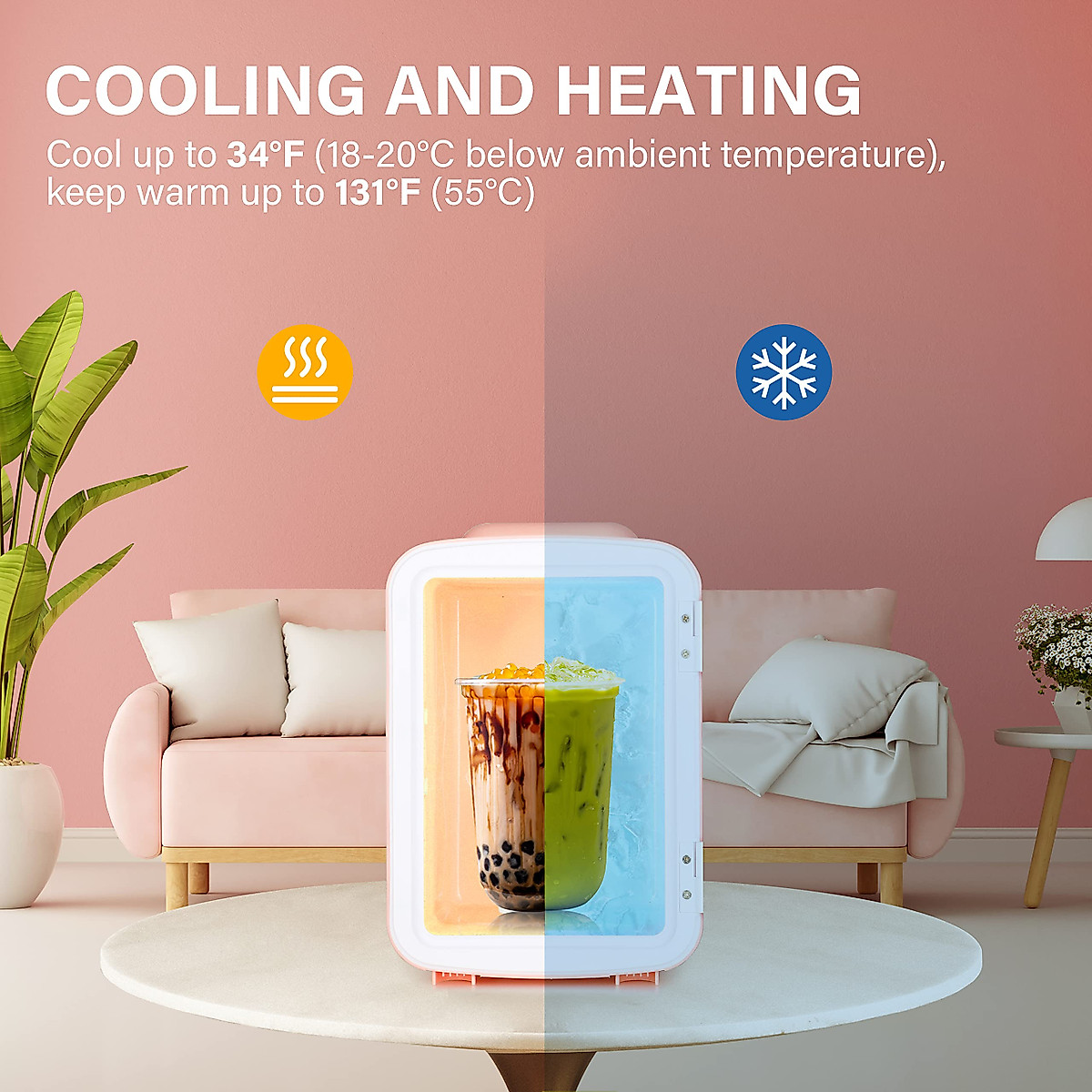 Simple Deluxe Portable Mini Fridge, 4L/6 Can Cooler and Warmer Compact Refrigerator for Skincare, Cosmetics, Beverage, Food, 110V AC/12V DC, for Bedroom, Office, Car, Dorm, Freon-Free, Pink