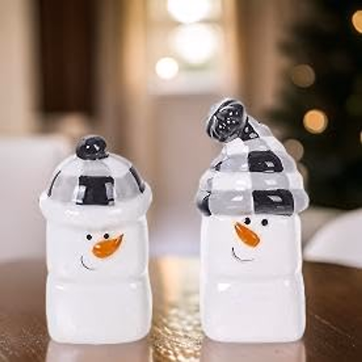 The Bridge Collection Snowman Salt and Pepper Shakers - Festive Snowmen in Hats Ceramic Salt & Pepper Shakers - Holiday Kitchen Tabletop Decor