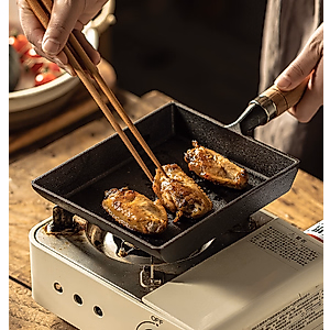 YYMIYU Tamagoyaki Japanese Omelette Pan Cast Iron Wooden Handle 9×7 inch