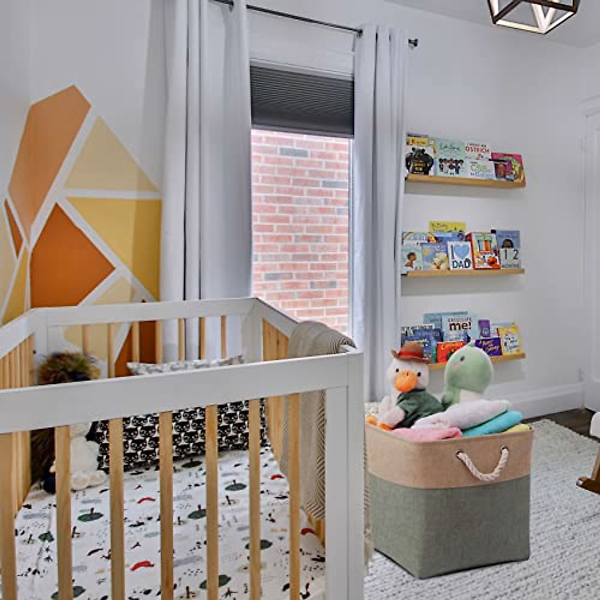 Large Cube Storage Baskets Organizer (10.5" x 10.5" x 11") for Clothes Toys Towel Books, Canvas Fabric Sturdy Collapsible Storage Boxes with Cotton Handles for Closet, Shelves (Green/Brown, 6 Pack)