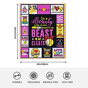 Softball Blanket Softball Gifts for Girl Women, Warm Cozy Love Softball Home Blanket, Ultra Soft Lightweight Plush Throw Blanket for Fall Winter, 3D Printed Flannel Fleece Blanket for Sofa Bed 50x40in