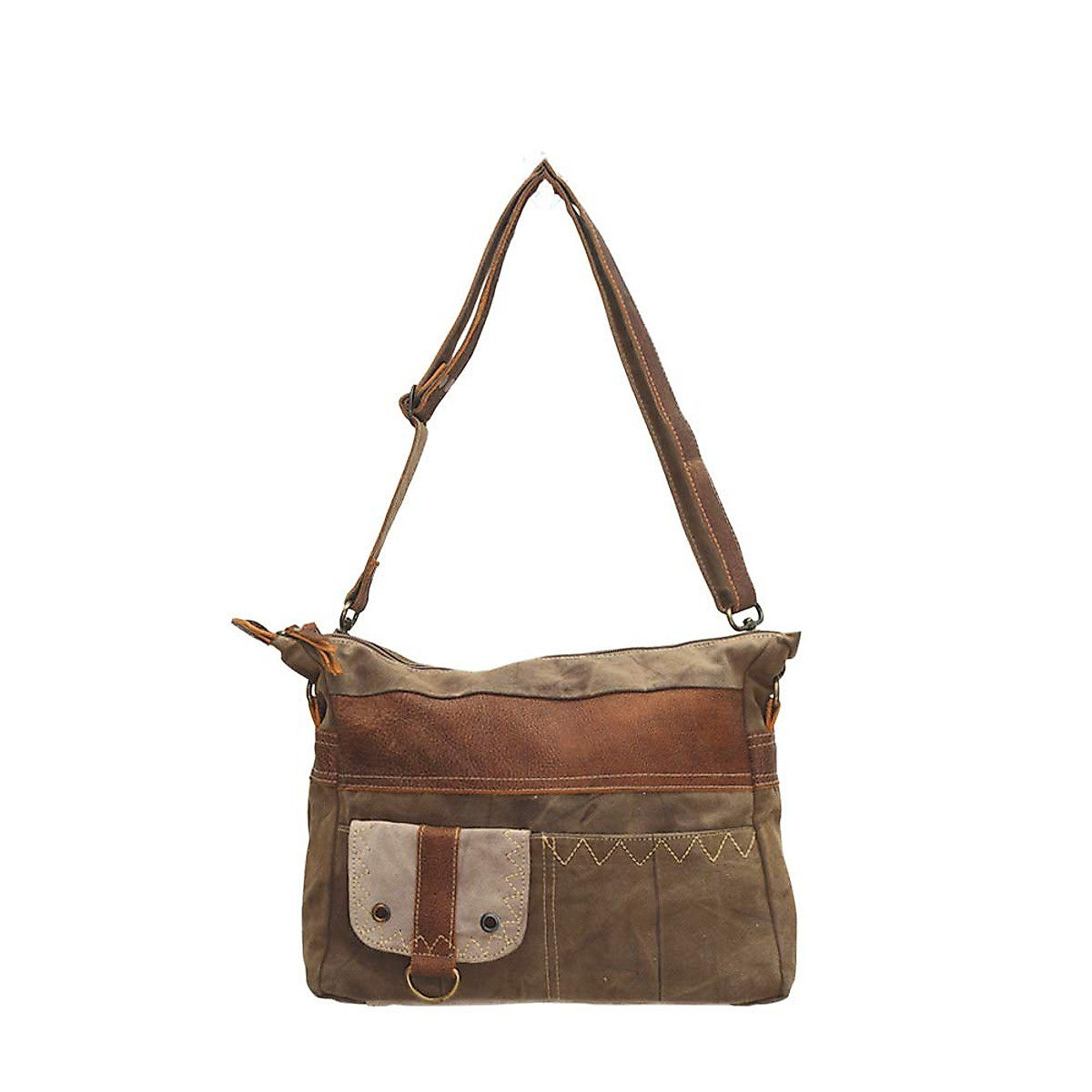 Genuine Upcycled Vintage Canvas Leather Trim Crossbody Bag