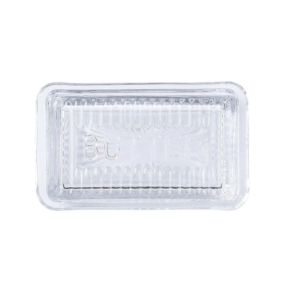 Tablecraft Double Dish, Clear Glass, Embossed Butter, 6.5 x 4 x 3.5