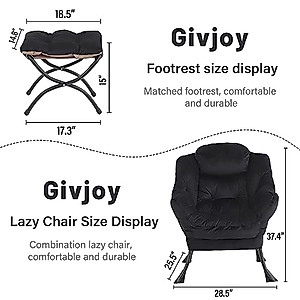 Givjoy Lazy Chair and Ottoman, Large Accent Lounge Chair with Armrests and a Side Pocket, Modern Leisure Upholstered Sofa Reading Armchair with Footrest for Bedroom, Living Room, Dorm Rooms, Office