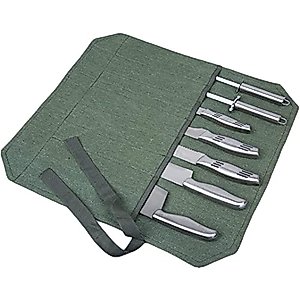 Knife Roll, Chef’s Knife Roll Case, Knife Bag, Portable 7 Slots Knife Cutlery roll Case - Waxed Canvas Knife Holders, Utensils Wrap Bag and Home Kitchen, Best Gift for Pro Chef Roll Bags (Green)