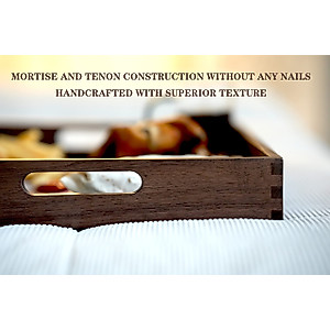 CRAZYWOOD 13.6x13.6 Inches Walnut with Carry Handle Black Ottoman Tray Serve Tea Coffee or Breakfast in Bed Classic Wooden Decorative Serving Tray Decorative Serving Tray