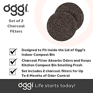 OGGI Set of 2 Charcoal Filters- Replacement Charcoal Filter for Countertop Compost Bin with Lid, Eco Friendly Products