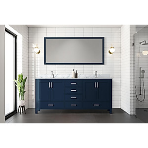 Bell+Modern Big Sur 72 in. W x 22 in. D Navy Blue Double Bath Vanity and Carrara Marble Top