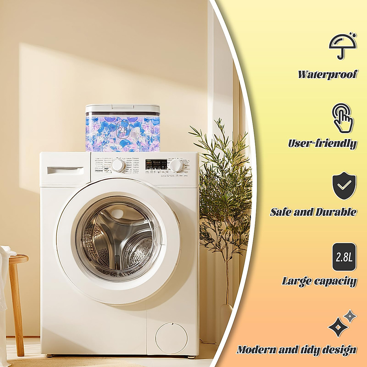 Laundry Pod Holder with Lid, Laundry Pod Container, Sealed Automatic Pop-Up, laundry Pod Dispenser Holds 115 Laundry Pods for Laundry Room Organization Laundry & dishwasher pods container-94oz