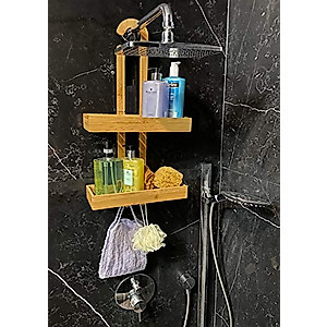 Shower Rack Bathroom Shower Organizer | Bamboo Hanging Shower Caddy | Shower Organizers | Shower Holder for Shampoo and Soap | Over The Shower Head Rust Proof Shower Storage Hanging | Shower Holder