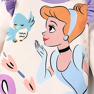 Disney Princess Rapunzel Ariel Belle Tiana Baby Girls Ruffle Long Sleeve Romper Newborn to Infant Apricot 0-3 Months