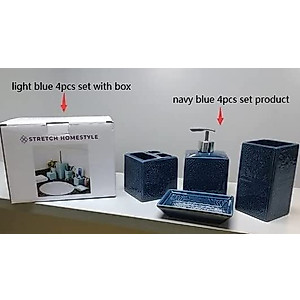 Blue Teal Bathroom Accessory Set,4 Pcs Bathroom Soap Dispenser Set Hand Pump Soap Dispenser, Vanity Countertop Accessory Set-Bathroom Soap Dispenser Set,Toothbrush Holder Set, with Soap Dish,Tumbler.