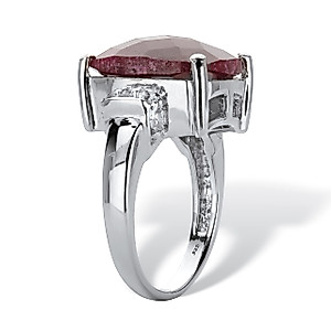 PalmBeach Gold-Plated or Sterling Silver Emerald Cut Genuine Gemstone and Round Genuine Tanzanite Cocktail Ring Size 6