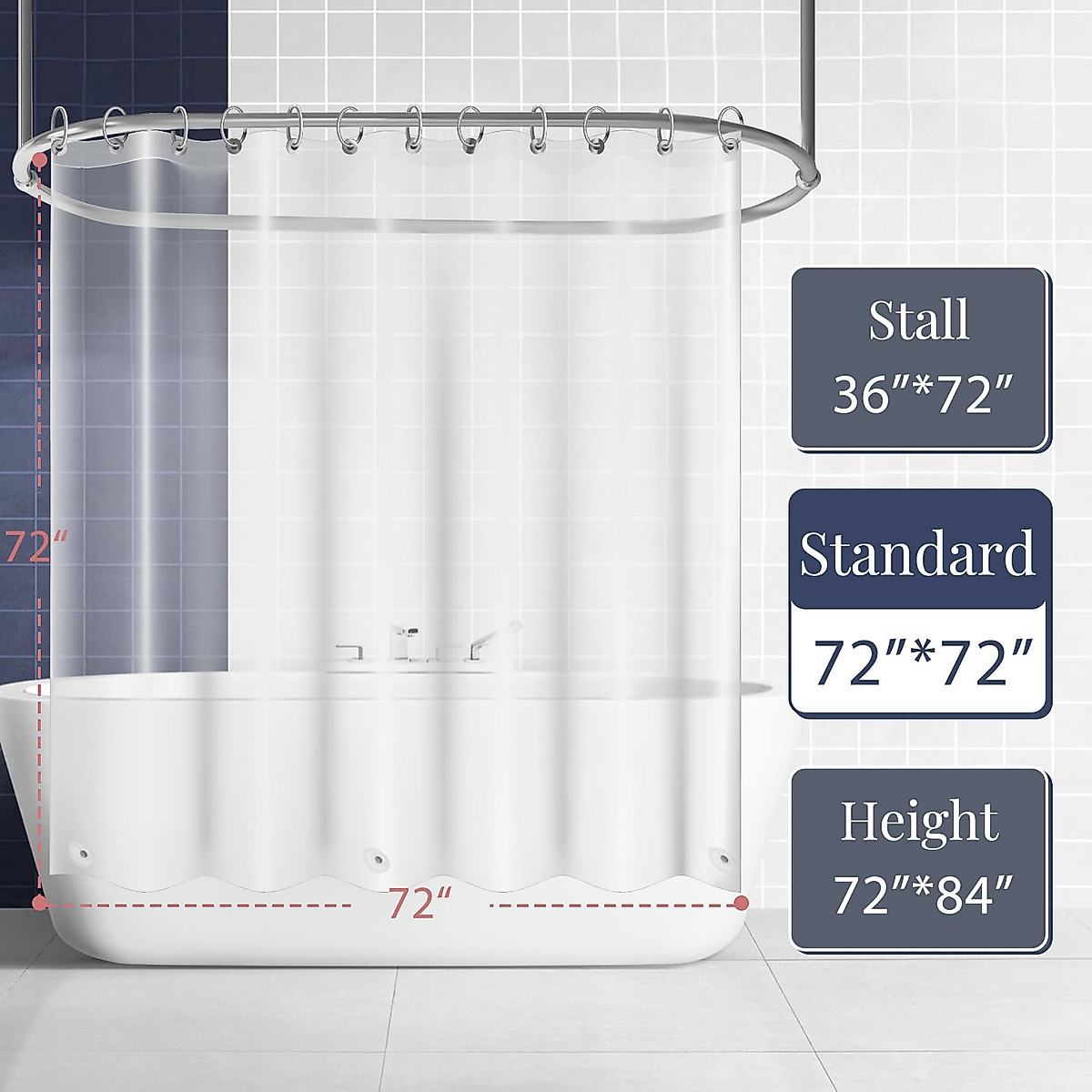 LOVTEX Clear Shower Curtain Liner - 72" x 72" Lightweight Shower Liner for Bathroom Shower Curtain (4G Clear, 1PC)