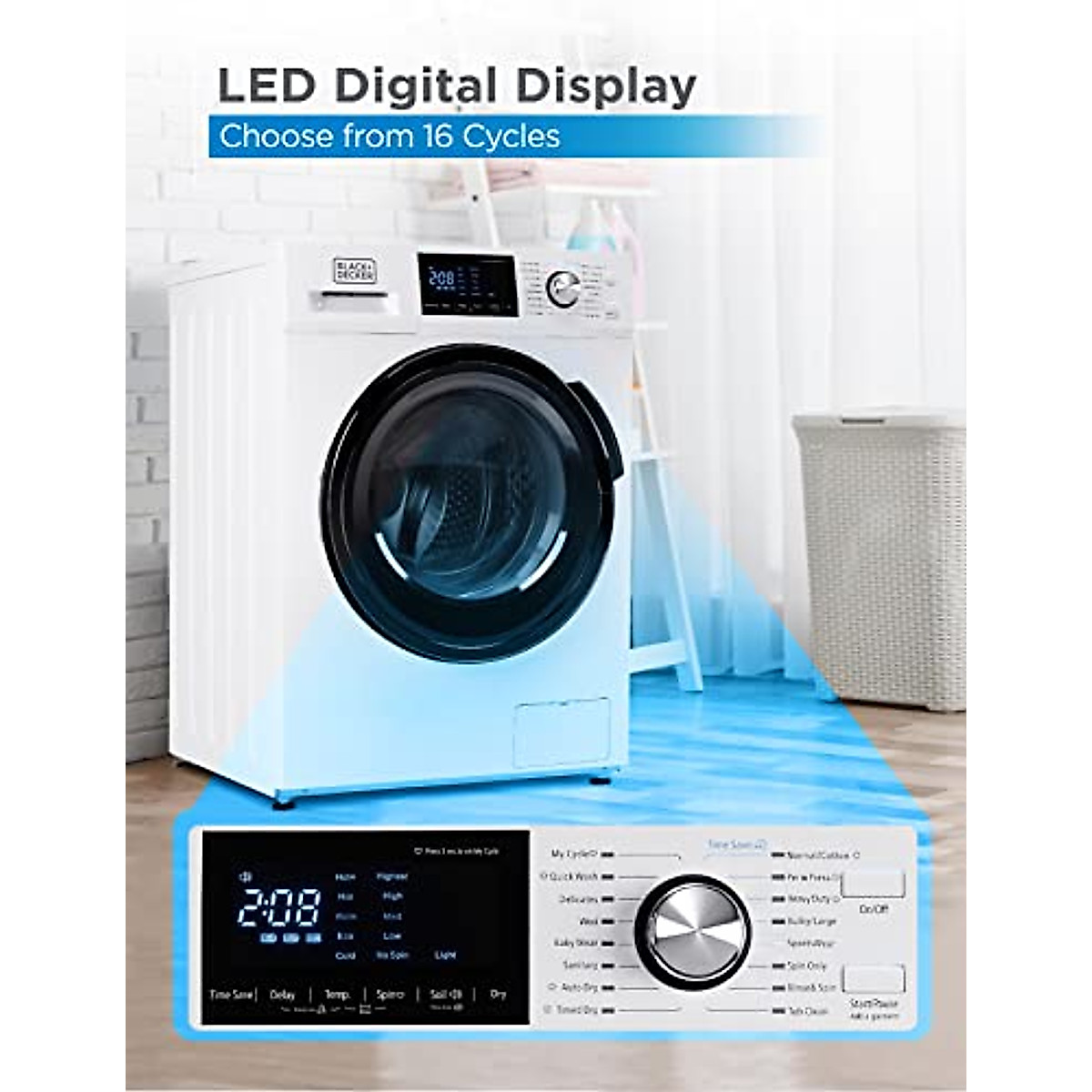 BLACK+DECKER Washer and Dryer Combo, 2.7 Cu. Ft. All In One Washer and Dryer with LED Display & 16 Cycles