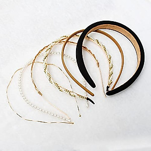 naibirdr 6PCS Different Designs Headbands for Women Gold Metal Hairband,Cute Pearl Headbands for Girls,Twisted Head Band,Black Solid Headbands Set…