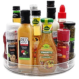 Large Lazy Susan Rotating Turntable Organizer - for Kitchen, Pantry, Cabinet, Dining Table, Fridge, Countertop，Vanity - Spinning Food Storage Container for Spices, Condiments- Clear，11 Inches （1 Pack）