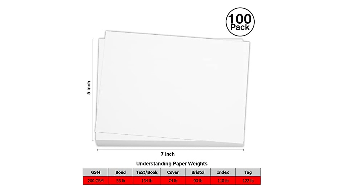 White Cardstock Sheets 5x7 - Heavyweight, Printable, 100 Pack