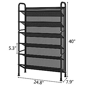 FKUO 6 Tier Shoe rack for closet Mesh fabric narrow Metal shoe racks, Space saving Small Shoe Storage Organizer Shelf for Entryway, Hallway, Dorm Room (Black, 6-Tier)