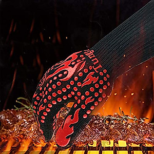 Turkey Fryer BBQ Heat Resistant Gloves, Cooking Gloves, Oven Gloves 1472℉,14Inch, Heat Resistant, Grill Gloves, Silicone Non-Slip Cooking Gloves for Cooking, Grilling, Baking, Welding, (Large, Red)