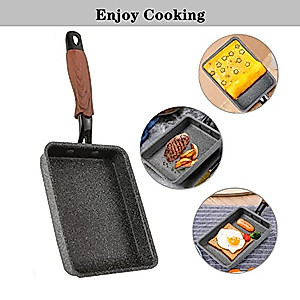 DXBVIEX Japanese Omelette Pan Nonstick With Wooden Lid, Rectangle Tamagoyaki Pan, Small Square Frying Egg Roll Pan, 5.7"x 7.6" With Spatula & Brush (Black)
