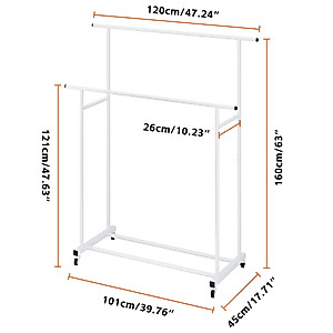 Calmootey Double Rod Clothing Garment Rack,Rolling Hanging Clothes Rack,Portable Clothes Organizer for Bedroom,Living Room,Clothing Store,White