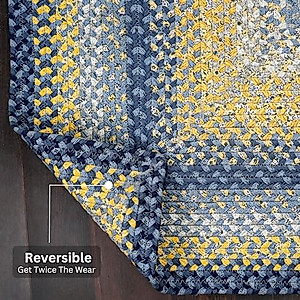 Homespice - Sunflowers Luxury Braided Rug, Perfect as Blue Yellow Bath Rug and Entryway Braided Rugs - Premium Printed Fabric, Soft, Reversible, and Flat - Oval Cotton Braided Rug, 27x45 Inches