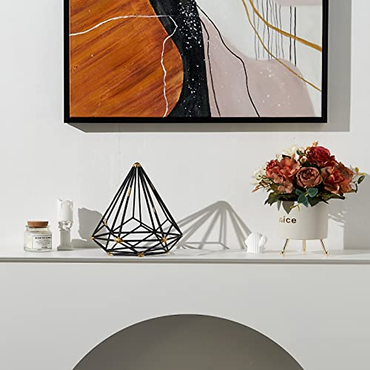 HLQMFHT 8 inches-Black Iron Sphere-Diamond Shape, Geometric Sculpture Decorative Sphere,Tabletop Decorations for Living Room, Study，Bedroom，Modern Home Decor Accents