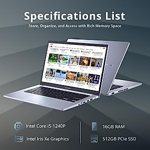 ASUS Vivobook 14 14" FHD Lightweight Laptop, Intel Core i5 1240P, 16GB RAM, 512GB SSD, Backlit Keyboard, Iris Xe Graphics, HD Camera, Fingerprint Sensor, Win 11 Pro, WiFi 6, Sliver, 32GB USB Card