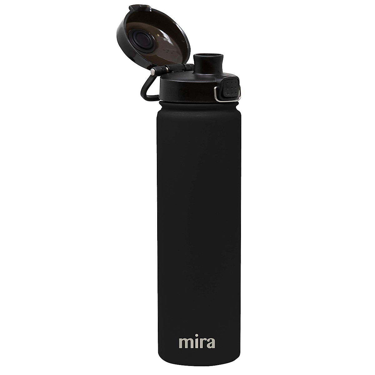 MIRA Stainless Steel Water Bottle - Hydro Vacuum Insulated Metal Thermos Flask Keeps Cold for 24 Hours, Hot for 12 Hours - BPA-Free One Touch Spout Lid Cap - 24 oz (710 ml) Black