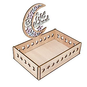 2PCS Ramadan Trays Decorations, Eid Mubarak Islamic DIY Wooden Serving Trays Breakfast Food Dessert Tray Muslim Gift for Home Table Party Supplies